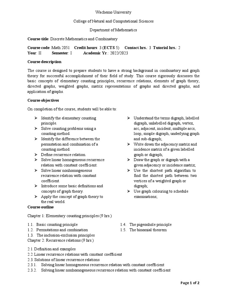 Discrete Mathematics For CS (2015) | PDF | Graph Theory | Recurrence Relation