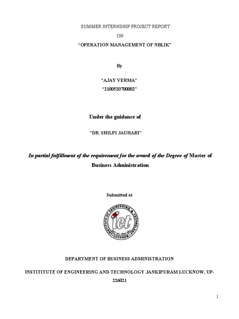 Summer Internship Project Report Pdf Operations Management Lean