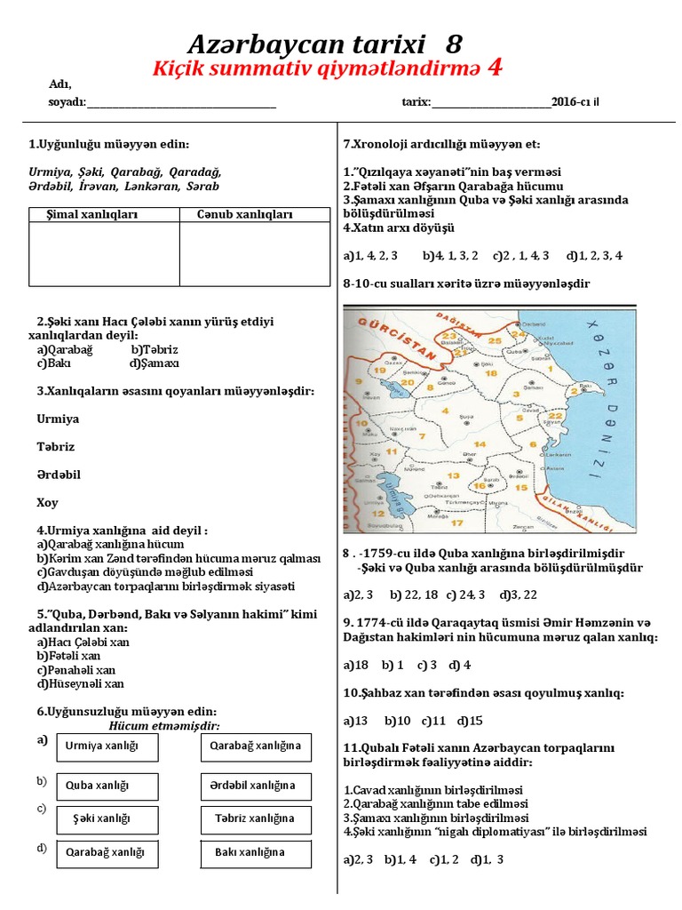 VIII Sinif Az.T - KSQ-4 | PDF
