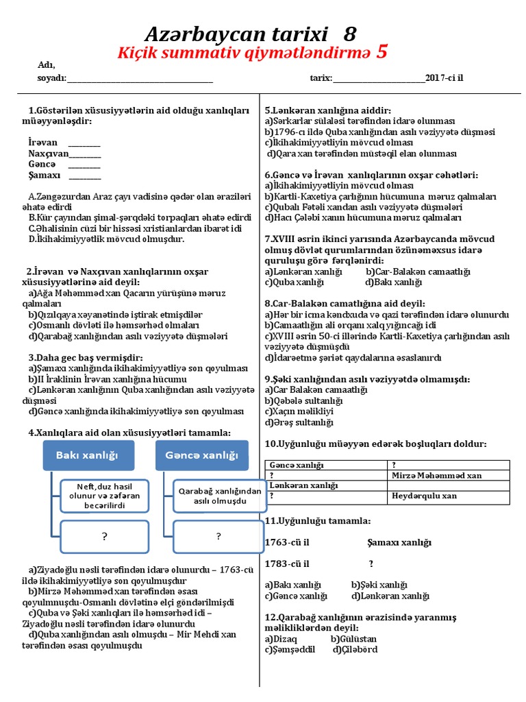VIII Sinif Az.T - KSQ-5 | PDF