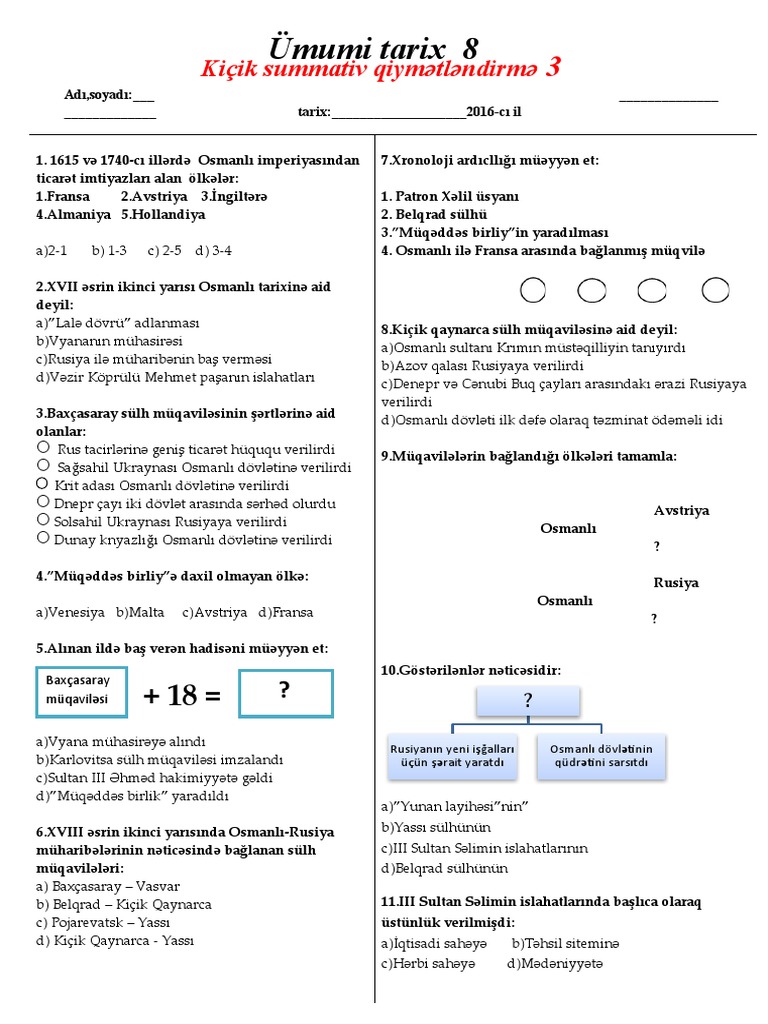 VIII Sinif Umumi Tarix. KSQ - 3 | PDF