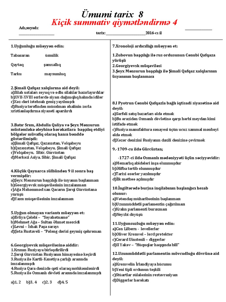 VIII Sinif ÜT-KSQ - 4 | PDF