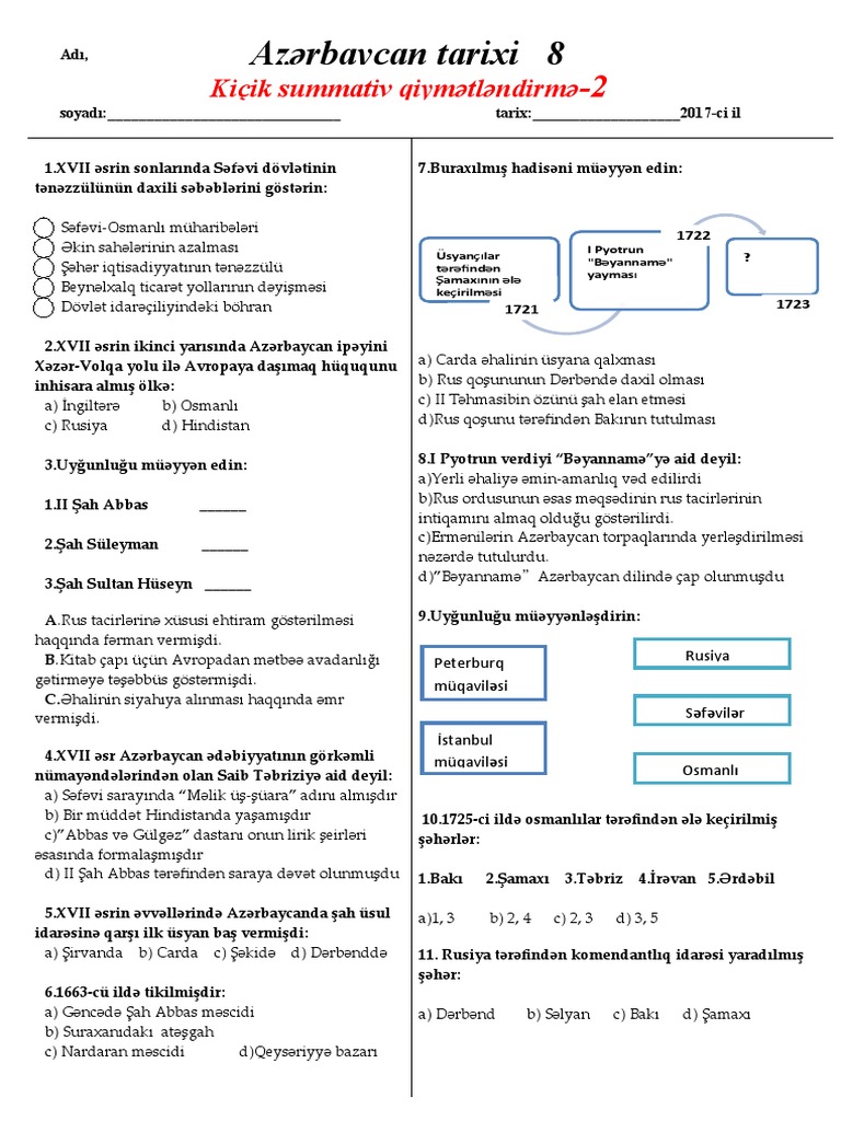 VIII Sinif Az - Tarixi - KSQ-2 (A) | PDF