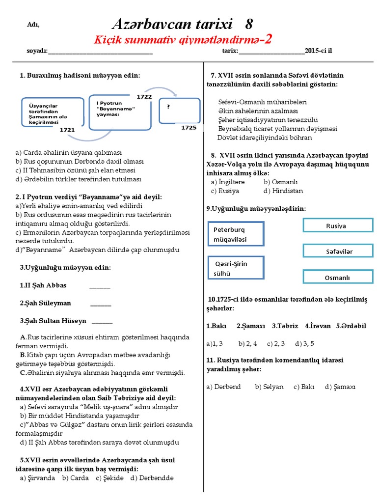 VIII Sinif Az - Tarixi - (B) KSQ-2 | PDF