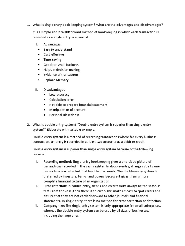 Single Entry Bookkeeping: Pros and Cons | PDF