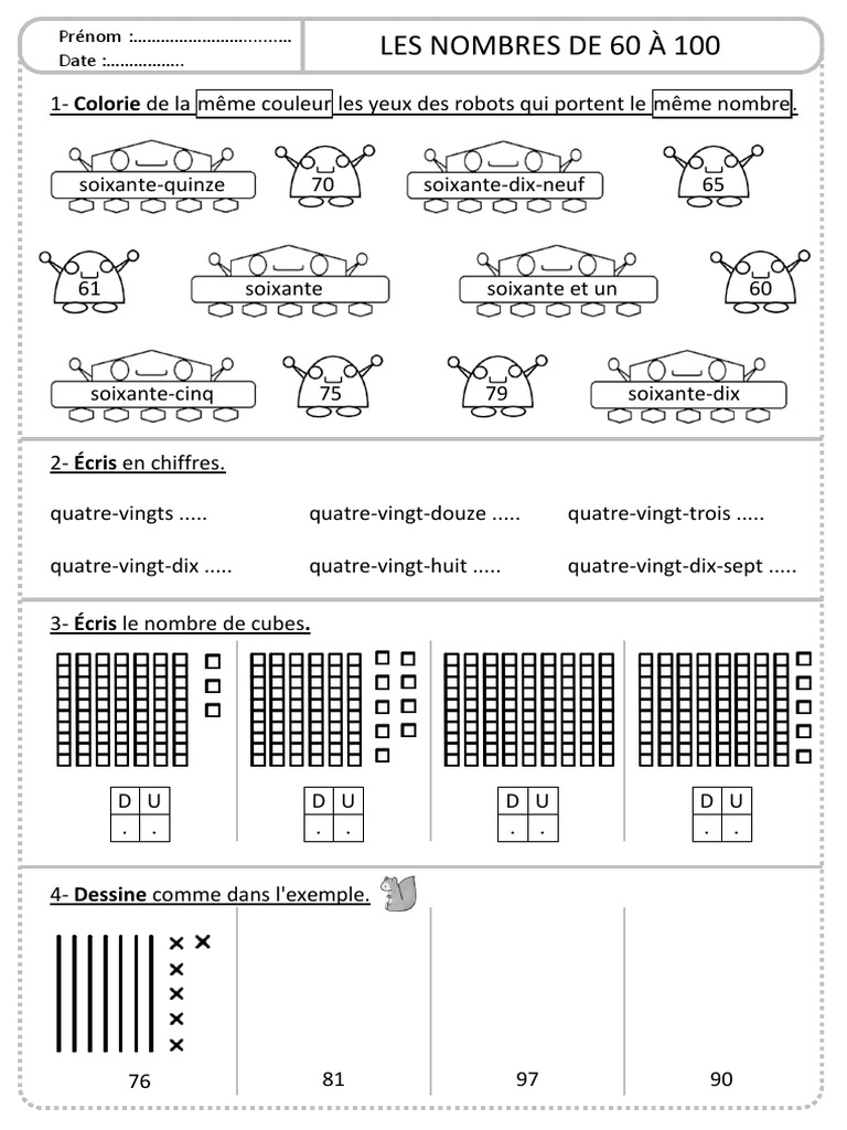 1 13 Les Nombres de 60 A 100 | PDF