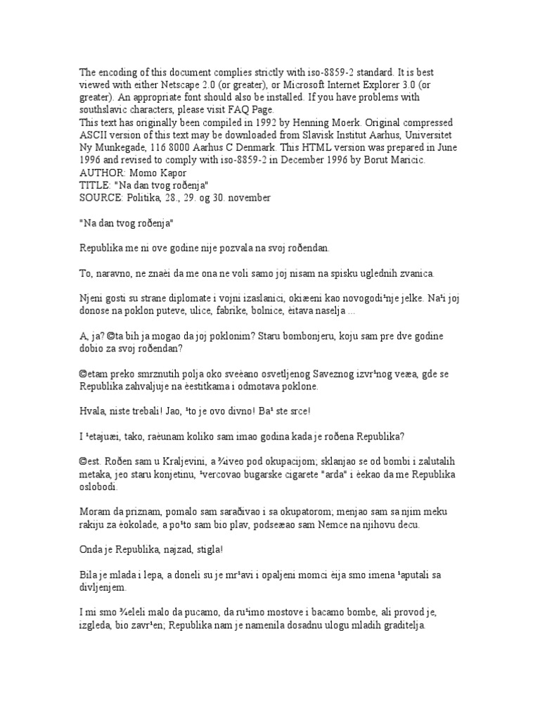 Momo Kapor Na Dan Tvog Rodjenja | PDF