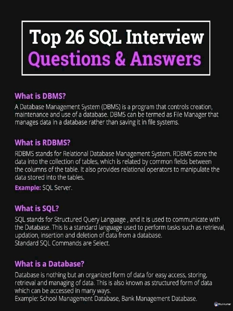 Top 26 Sql Questions And Answers Pdf