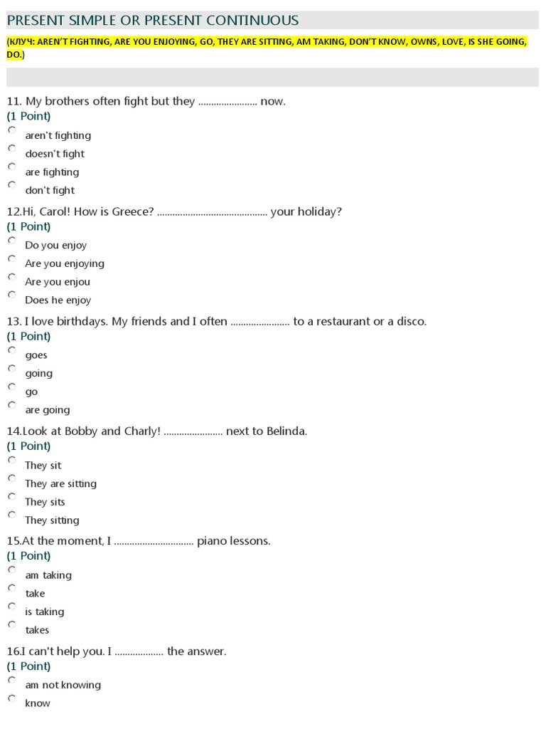 Present Simple or Continuous | PDF
