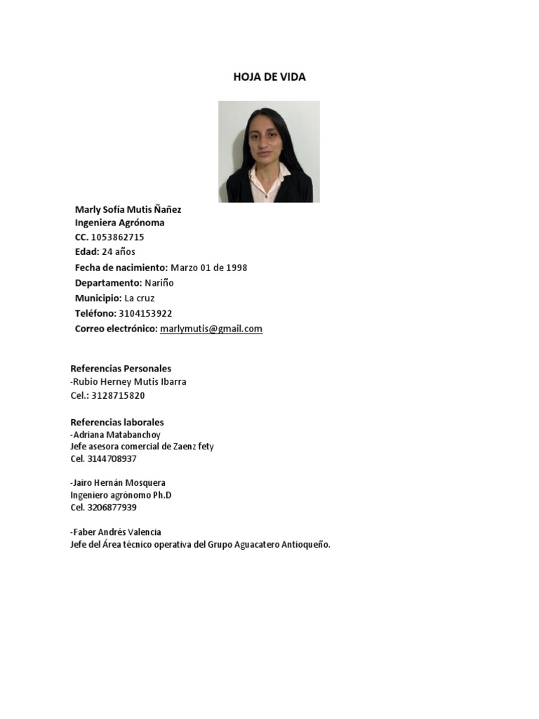 Hoja de Vida de Marly Sofía Mutis | PDF | Tecnología