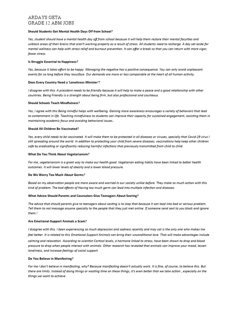 Should Students Get Mental Health Days Off From School | PDF | Mental ...