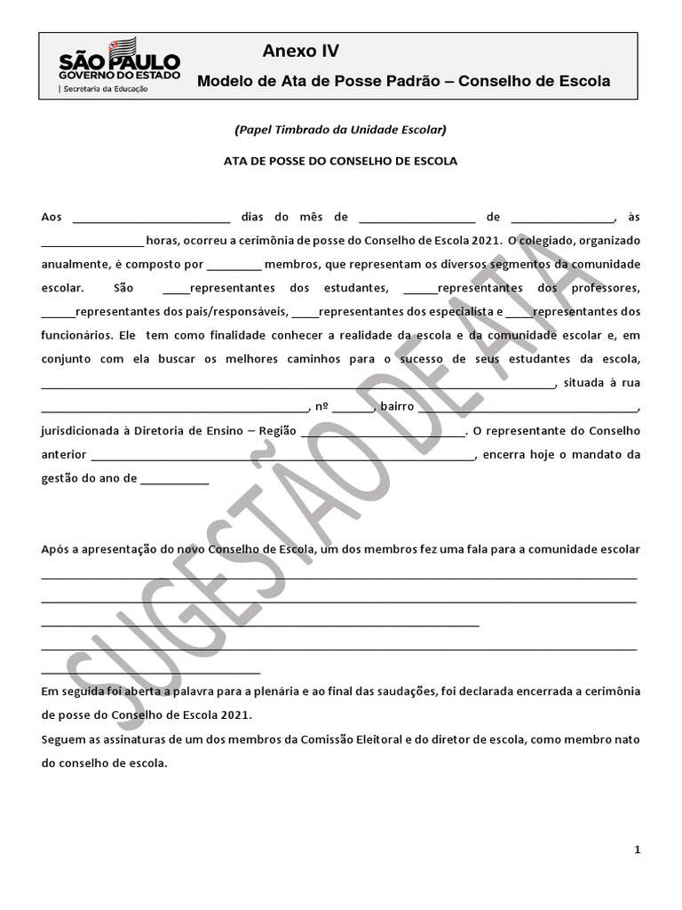 Modelo de Ata Da Posse Do Conselho 2021 Anexo IV | PDF | Escolas
