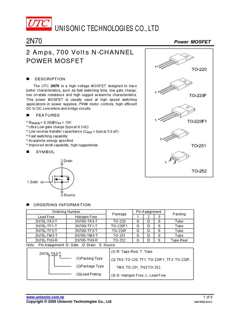 2N70-2 Amps 700 Volts N-CHANNEL POWER MOSFET | PDF