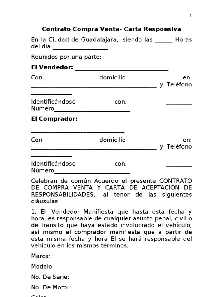 Contrato Compra Venta - Carta Responsiva