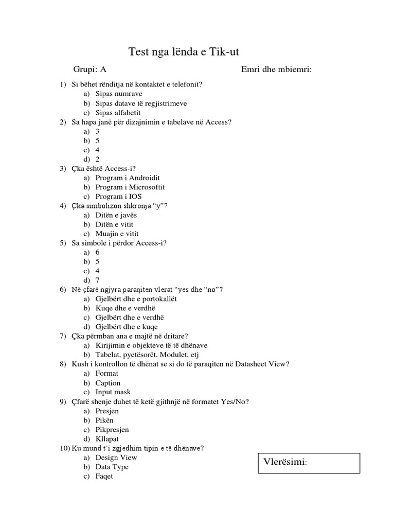 Test Nga Lã Nda e Tik GR | PDF