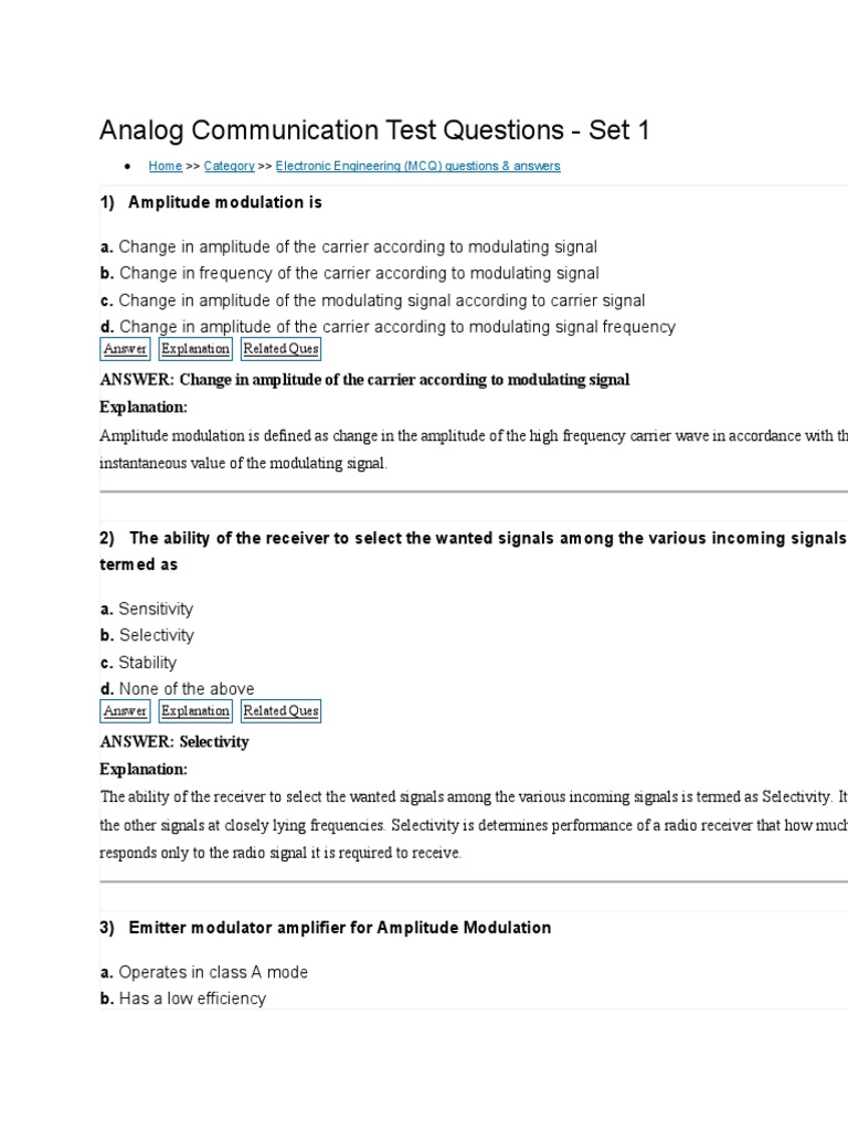 Com Mcqs Communication | PDF | Frequency Modulation | Modulation