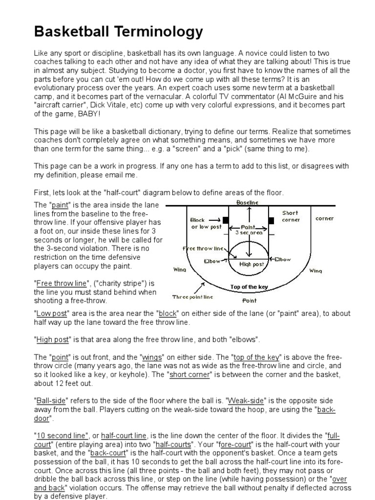 Basketball Terminology | PDF | Games Of Physical Skill | Team Sports