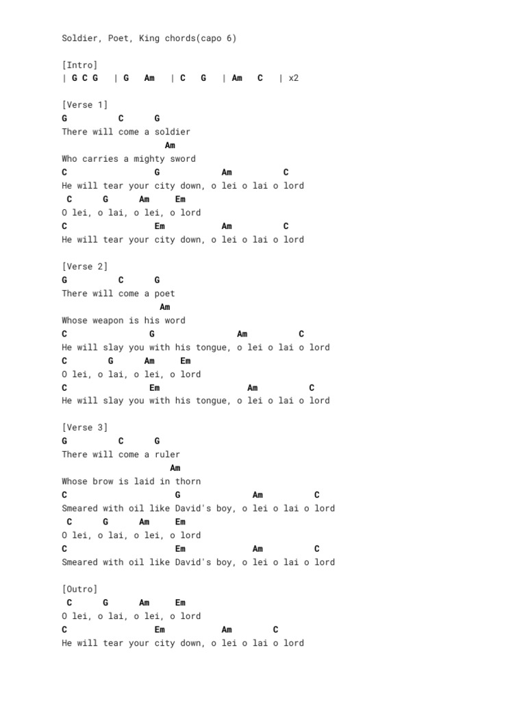 Soldier, Poet, King Chords | PDF Soldier, Poet, King Chords | PDF
