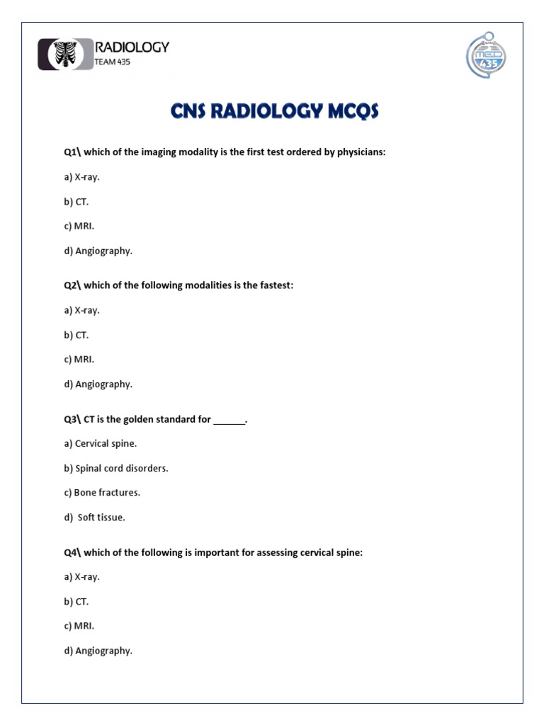 CNS Radiology MCQs (Updated 2) | PDF | Ct Scan | Angiography