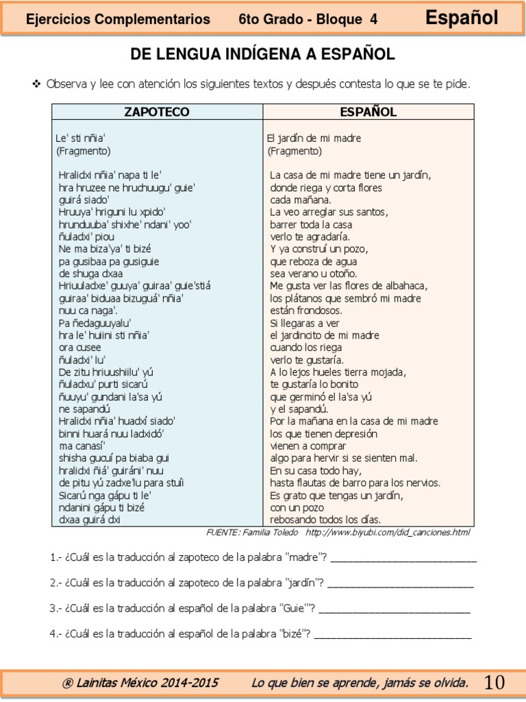 6to Grado - Bloque 4 - Ejercicios Complementarios P 10 | PDF