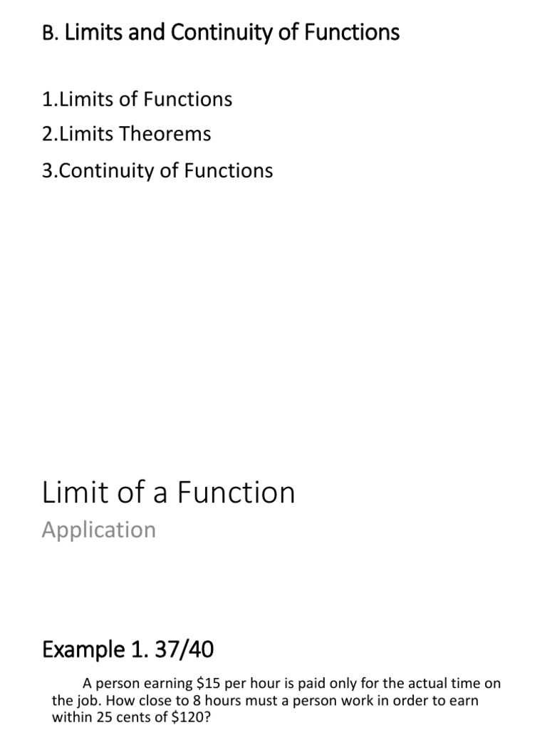 B 1 Limits Of Functions 2 Limits Theorems Ntinuity Of Functions Pdf