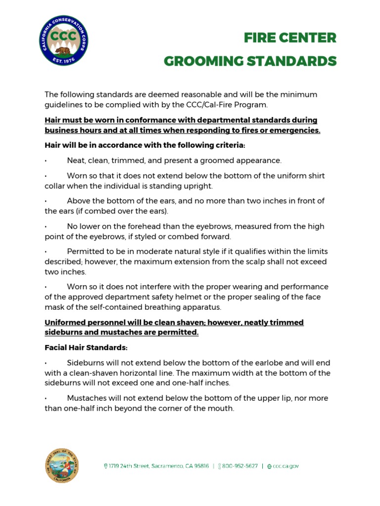 CCC Fire Center Grooming Standards | PDF | Clothing | Human Appearance