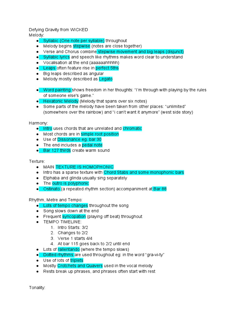 Defying Gravity Cheat Sheet | PDF