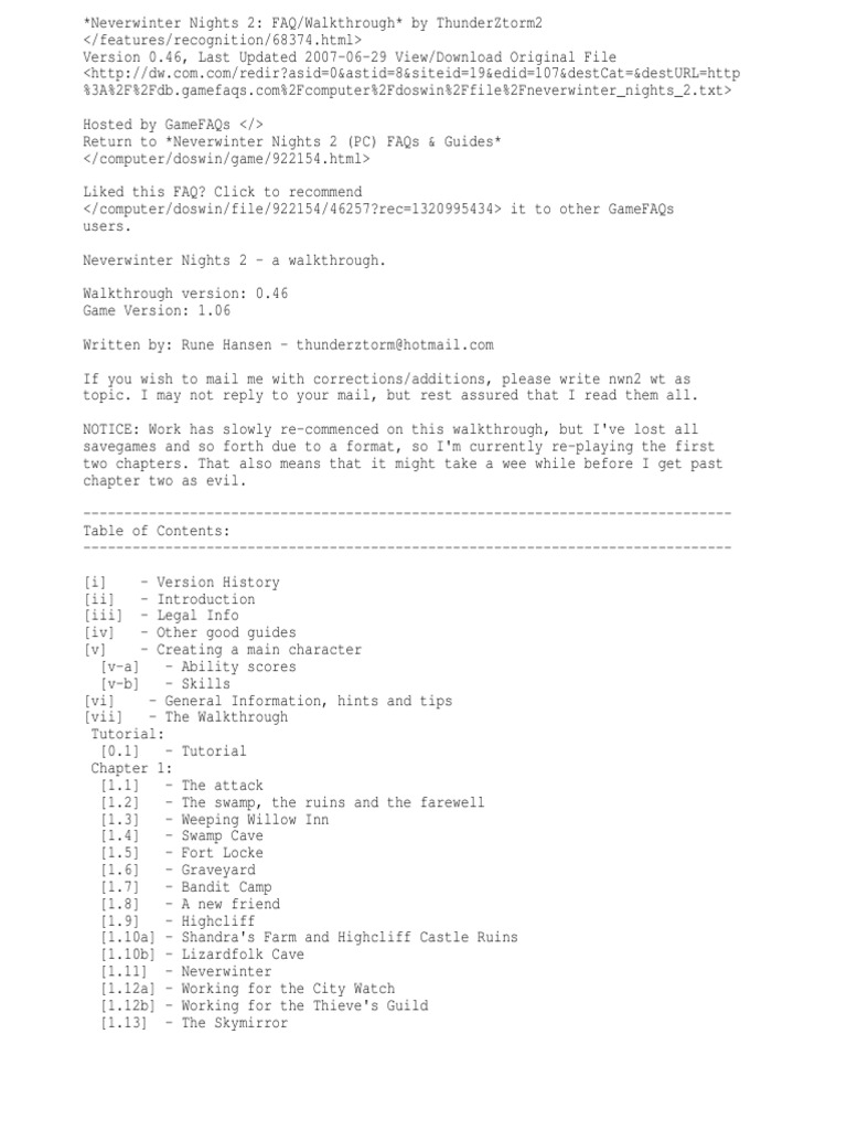 Neverwinter Nights 2 Walkthrouogh | PDF