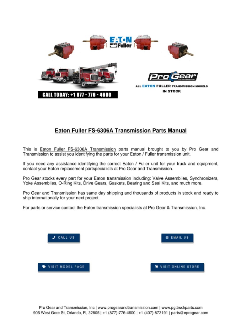 Eaton Fuller FS 6306A Transmission Parts Manual 1 | PDF