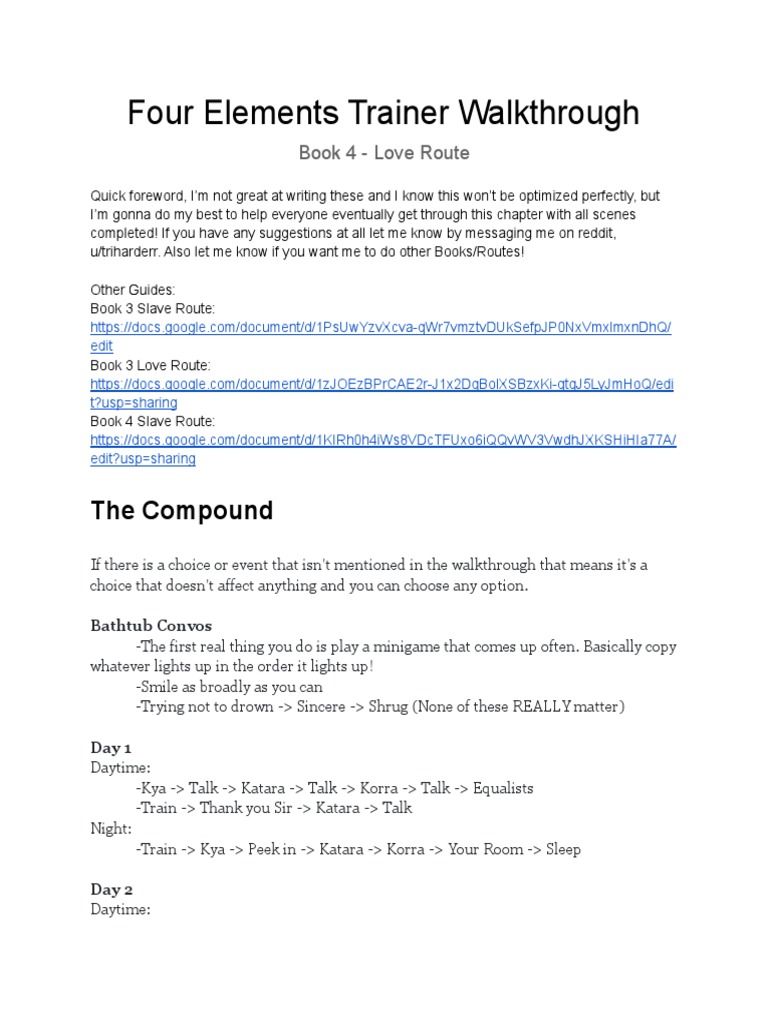 Four Elements Trainer - Book 4 Love Route Walkthrough | PDF