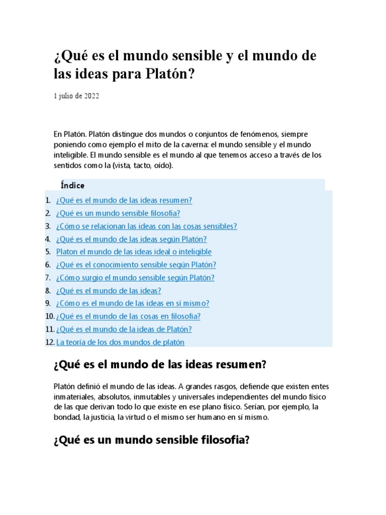 Qué Es El Mundo Sensible y El Mundo de Las Ideas para Platón | PDF ...