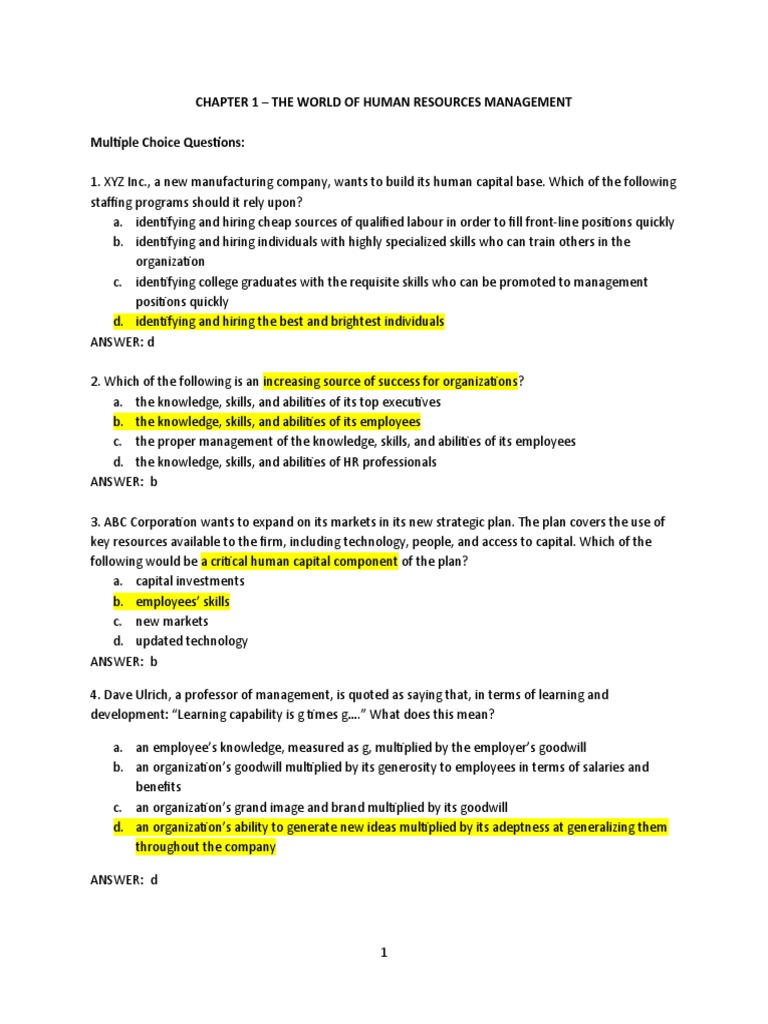 Chapter 1 - The World of Human Resources Management | PDF | Human ...