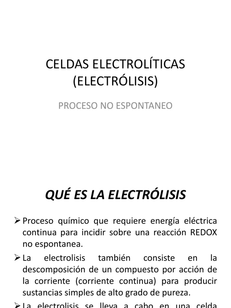 Celdas Electrolíticas (Electrólisis) | PDF | Electrodo | Redox