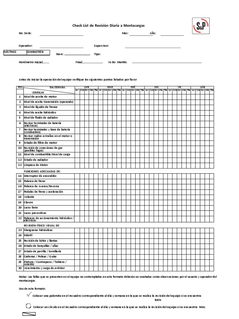 Checklist Montacargas | PDF | Máquina elevadora | Industria automotriz Checklist Montacargas | PDF | Máquina elevadora | Industria automotriz