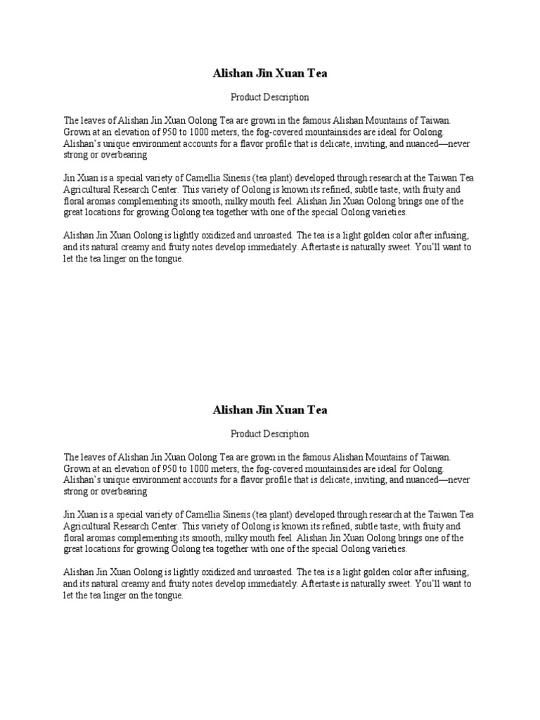 Alishan Jin Xuan Tea | PDF Alishan Jin Xuan Tea | PDF