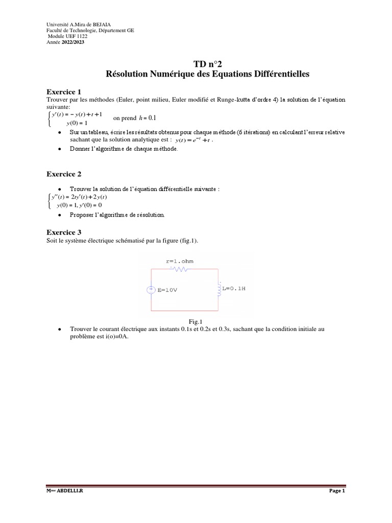 TD2 Solution | PDF | Équations différentielles | Mathématiques de l ...
