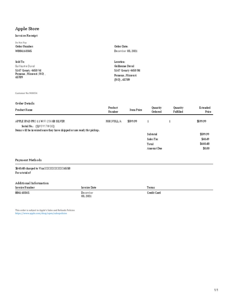 Apple Invoice for iPad Pro 11" | PDF