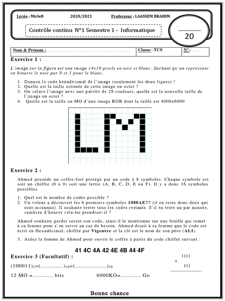 Exercice de codage et d'images numériques | PDF | Méthodes et ...