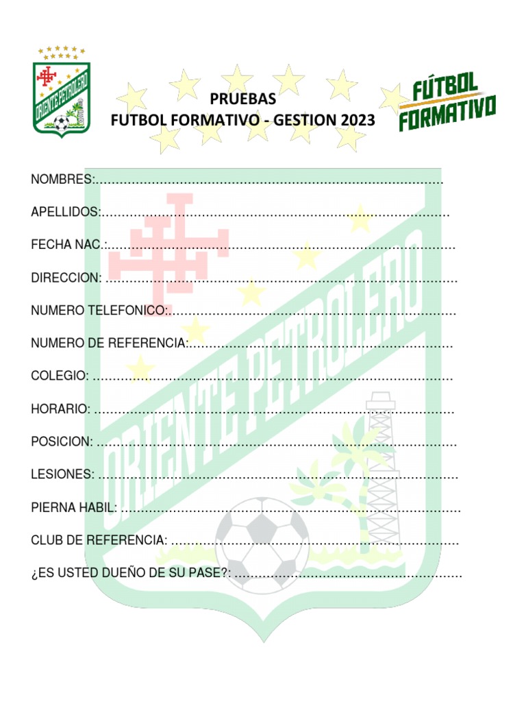 Formulario de Pruebas Fútbol 2023 | PDF | Juegos y actividades