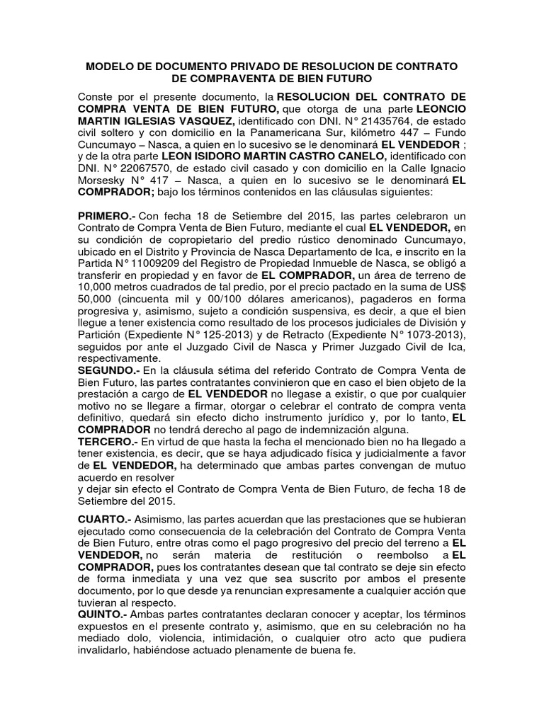 Resolución de Contrato de Compraventa | PDF | Ley común | Justicia