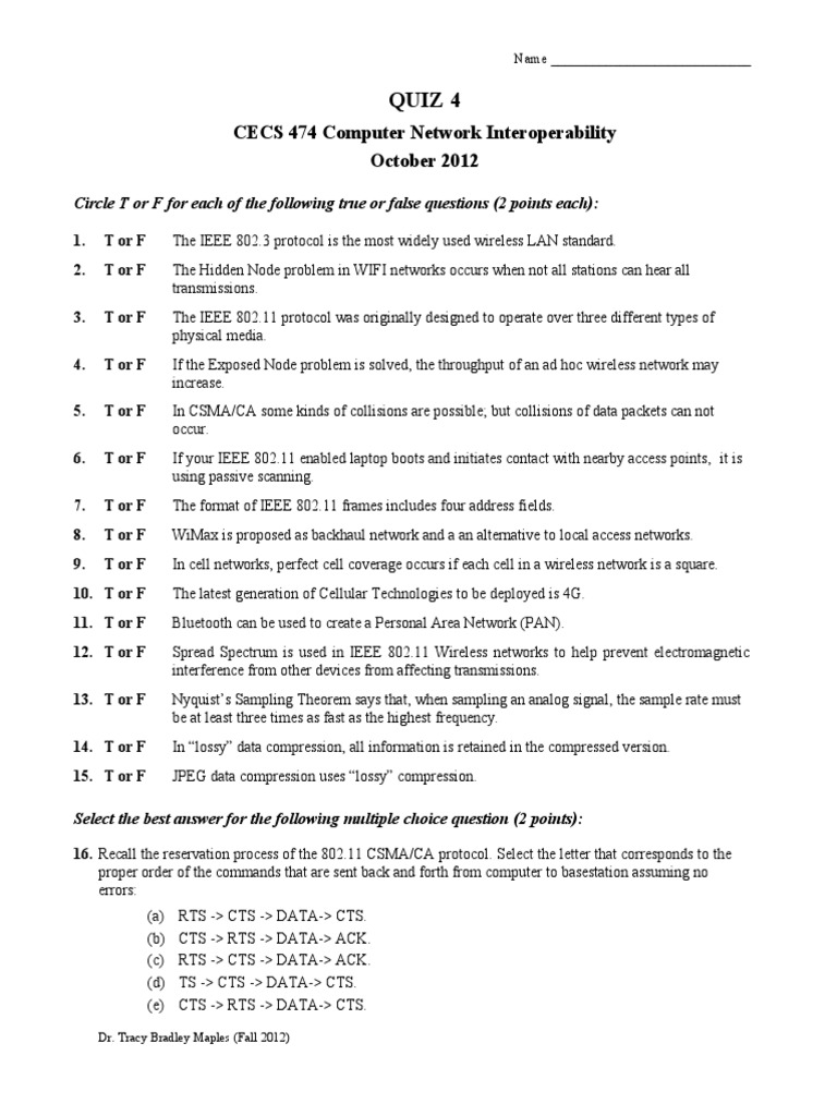 Quiz on Computer Network Interoperability Fundamentals | PDF | Computer ...