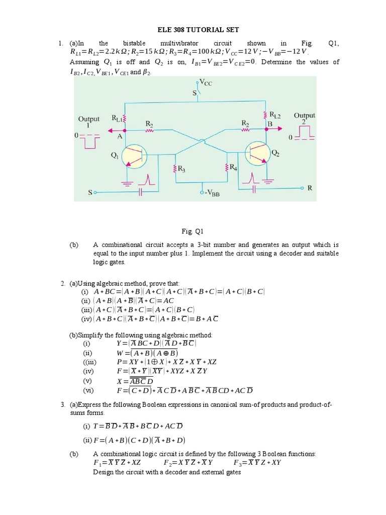 ELE 308 Tutorial Set: Logic Circuit Design Problems and Solutions | PDF | Logic Gate | Boolean ...