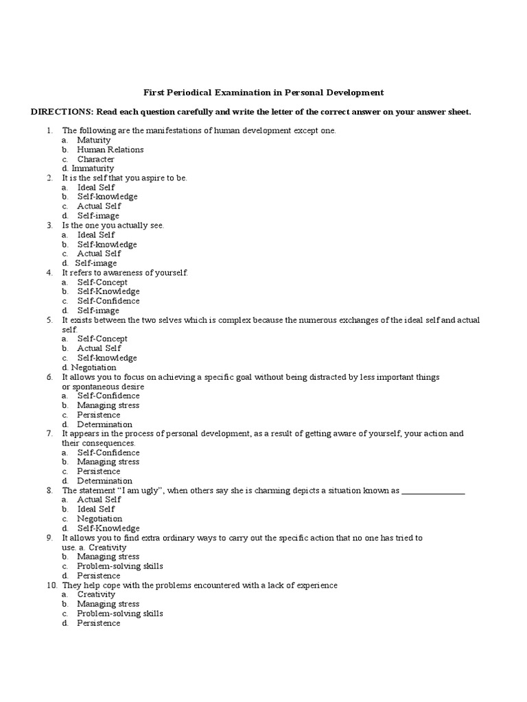 1st Quarterly Exam in Personal Development Sy 2019 2020 Answer Key ... 1st Quarterly Exam in Personal Development Sy 2019 2020 Answer Key ...