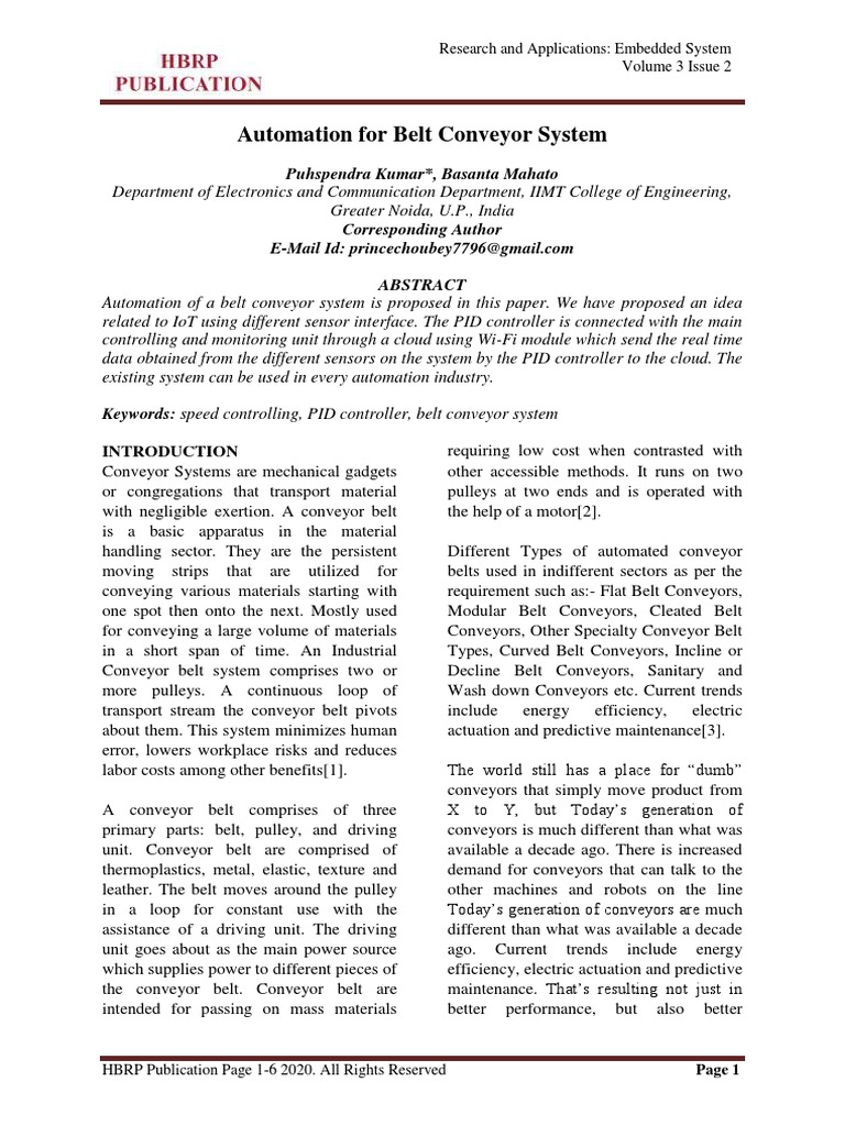 Automation For The Belt Conveyor System - Formatted Paper | PDF ...