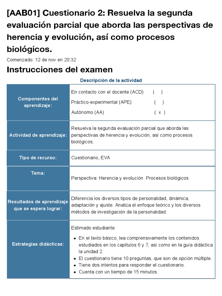 Examen: (AAB01) Cuestionario 2: Resuelva La Segunda Evaluación Parcial ...