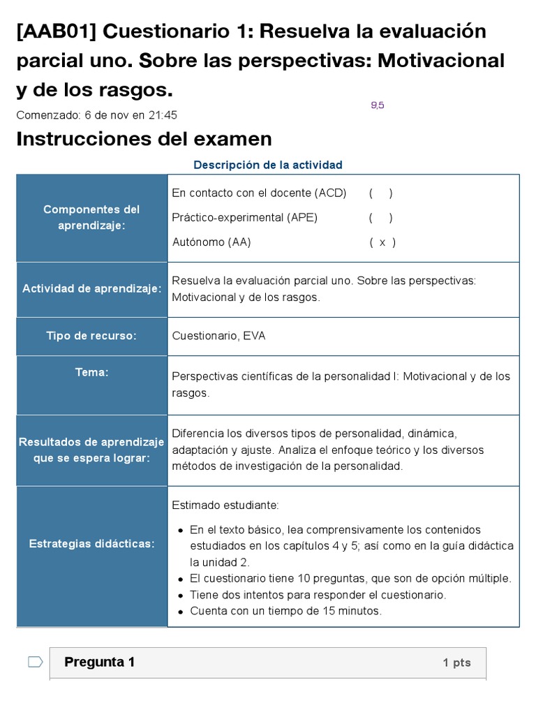 Examen: (AAB01) Cuestionario 1: Resuelva La Evaluación Parcial Uno. Sobre Las Perspectivas ...