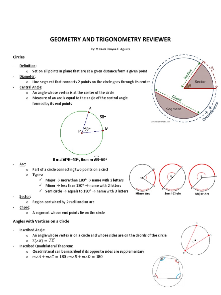 Trigonometry and Geometry Review Guide | PDF | Circle | Angle