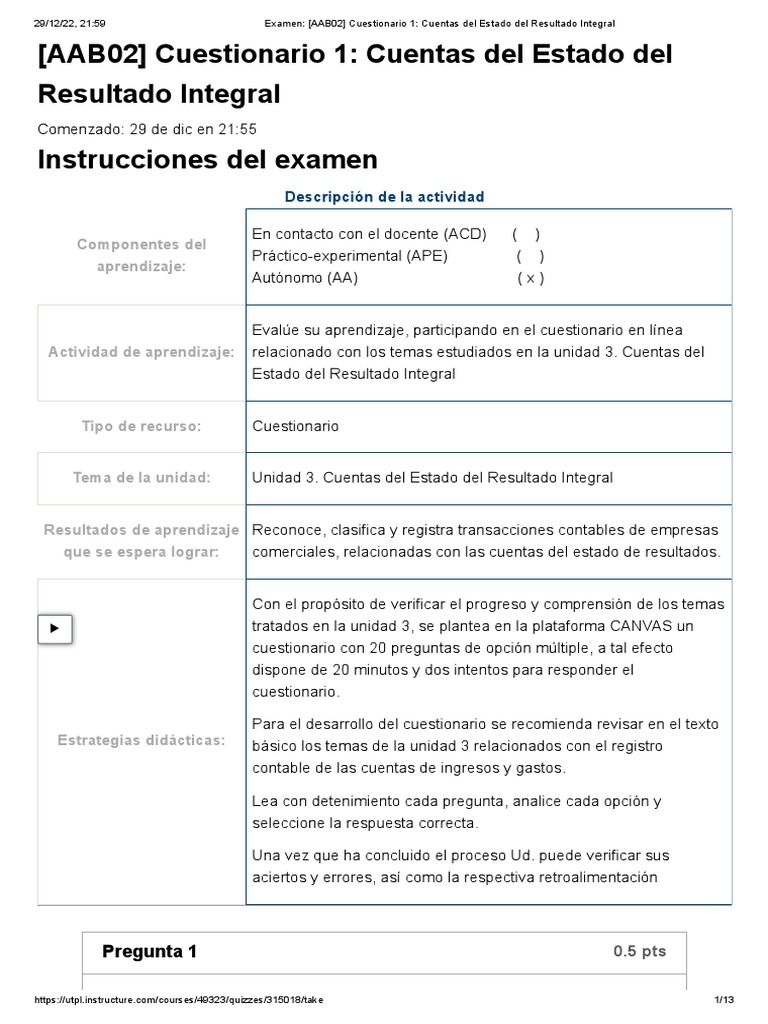 Examen_ [AAB02] Cuestionario 1_ Cuentas del Estado del Resultado Integral | PDF | Contabilidad ...