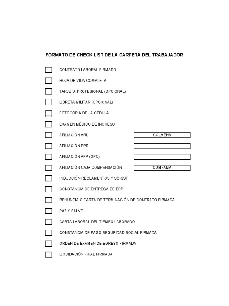 Check List de Documentos Laborales | PDF