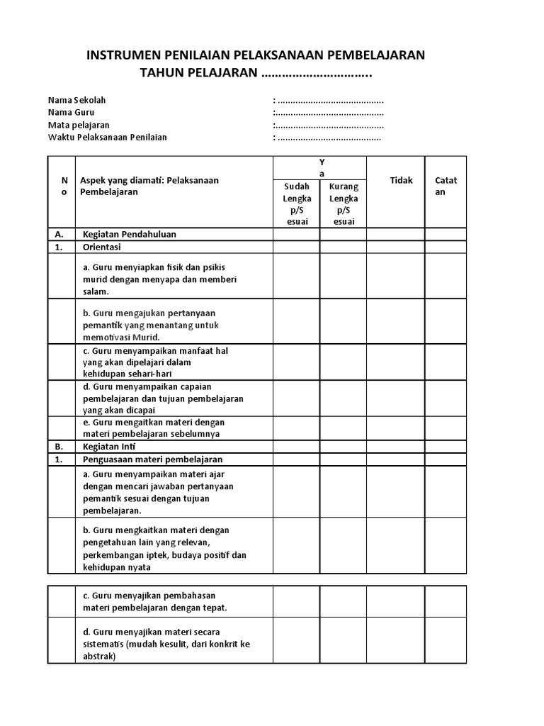 Instrumen Supervisi Akademik Kurmer | PDF
